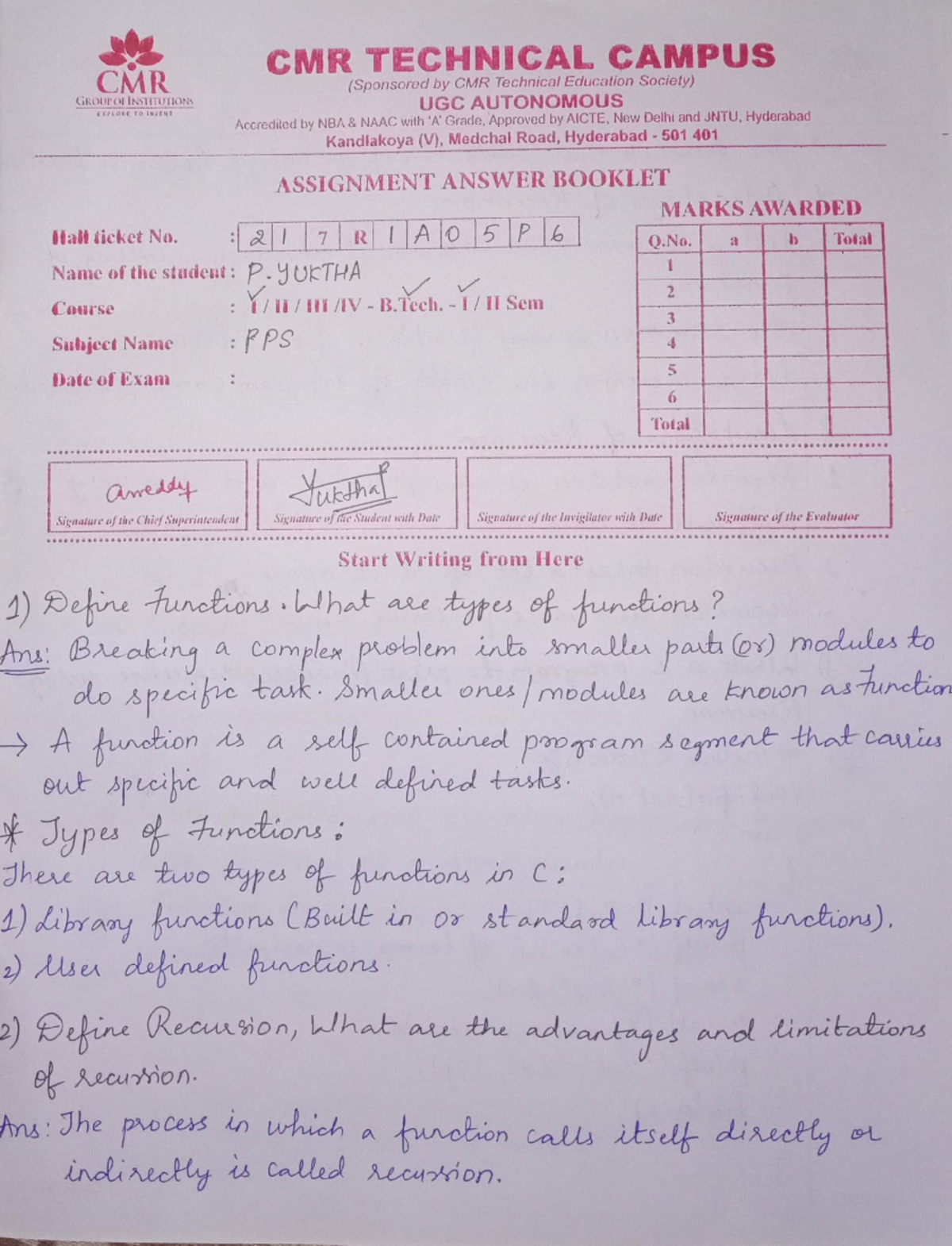 Pps assignment - ats, CMR TECHNICAL CAMPUS 6 CMR (Sponsored CMR Technical Education Society ...
