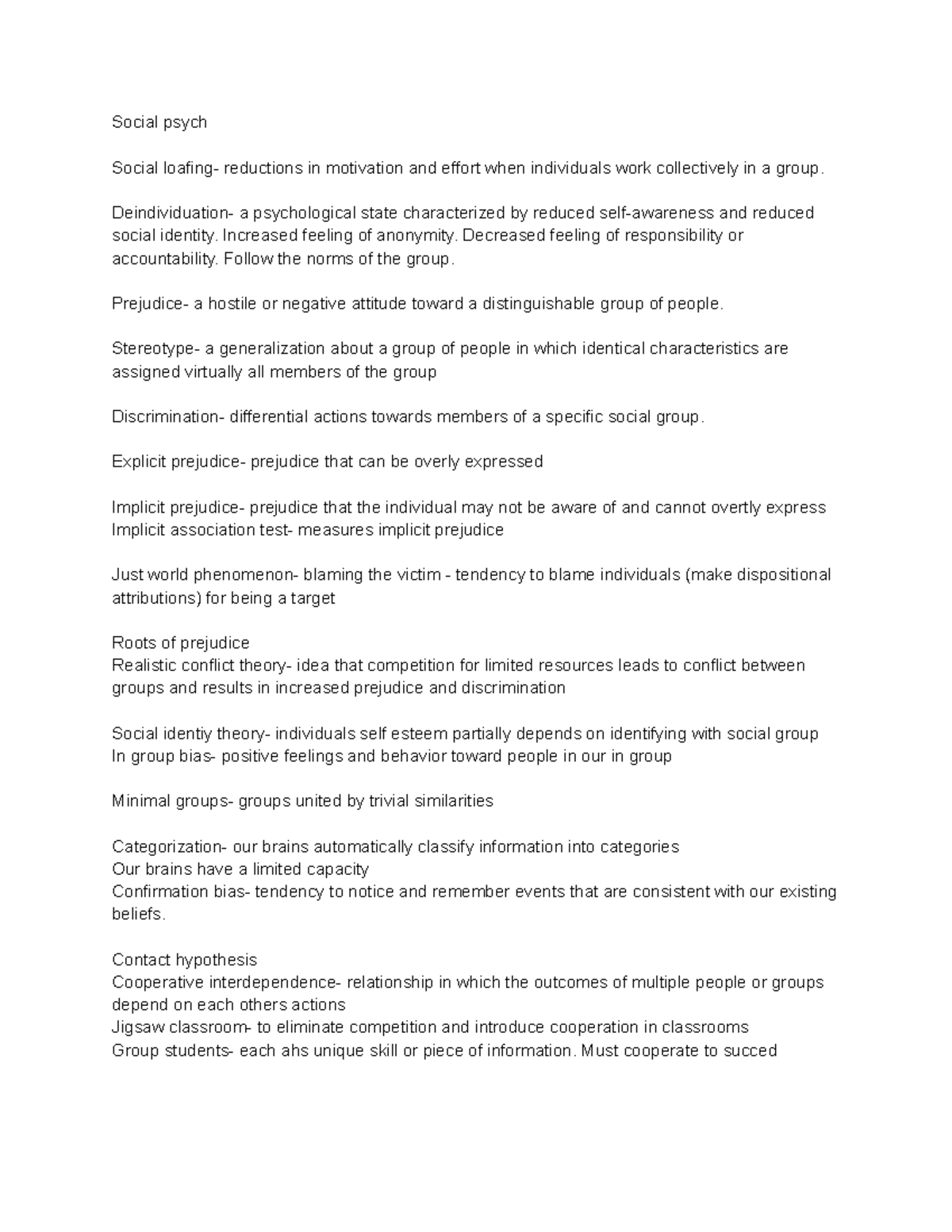 Psychology notes - Social psych Social loafing- reductions in ...
