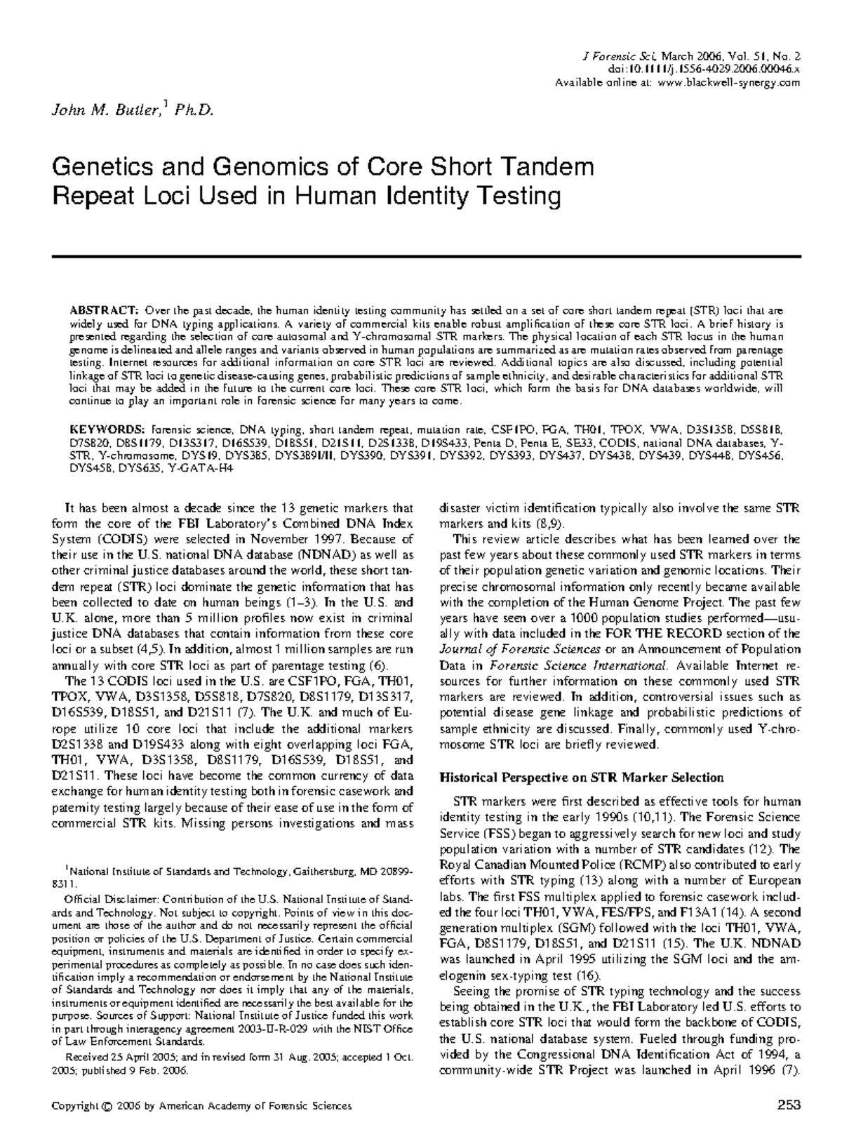 Genetics and genomics of core short tandem repeat loci used in human ...