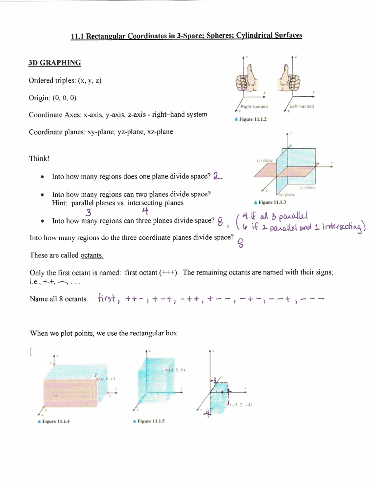 Notes Day 1 Key Rectangular Coordintates and Cylindrical Surfaces ...