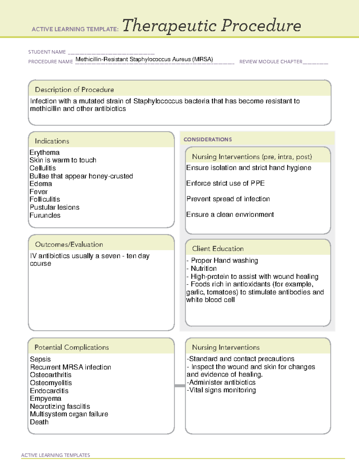 MRSA Med Surg 3 - Nursing - NUR2230 - ACTIVE LEARNING TEMPLATES ...