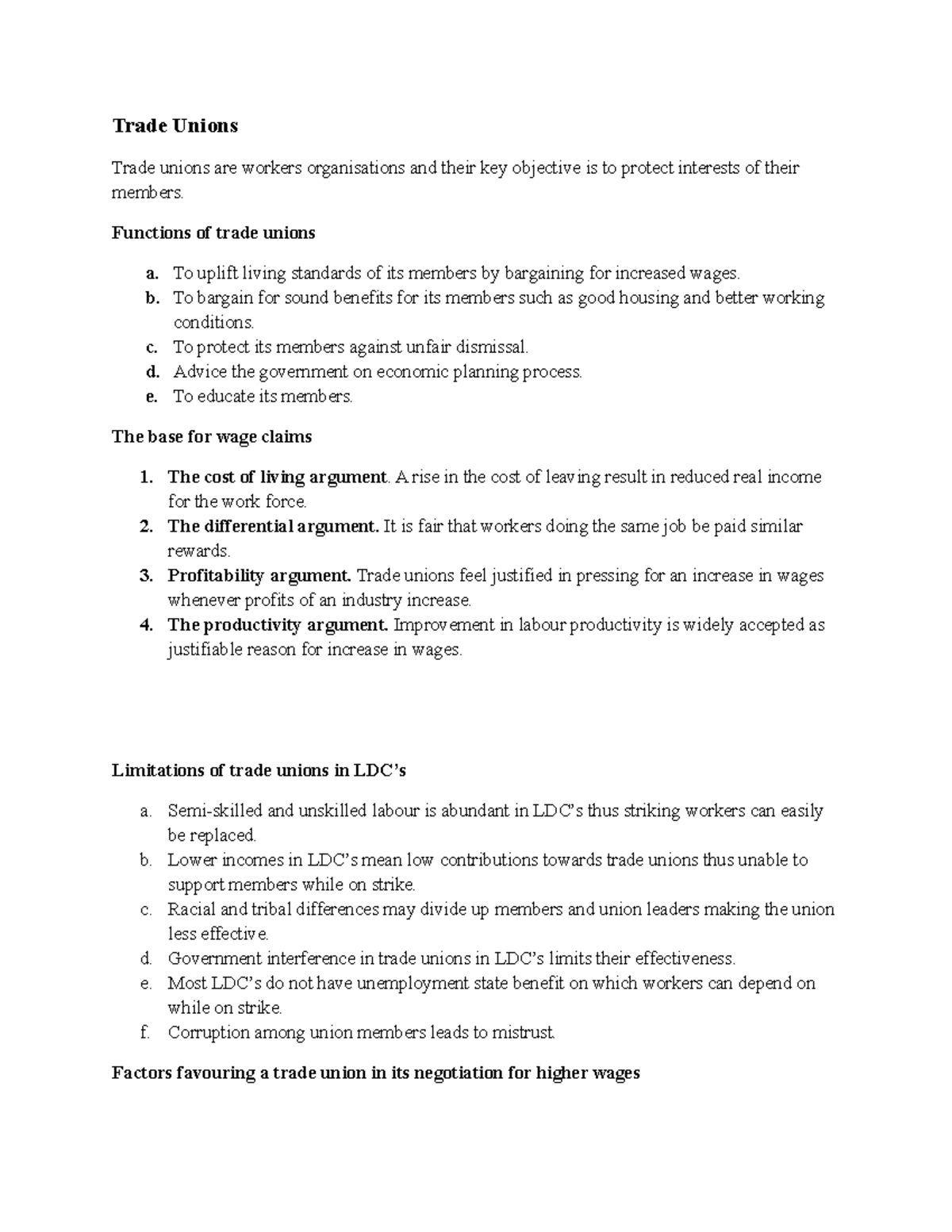 Trade Unions - Trade Unions Trade unions are workers organisations and ...
