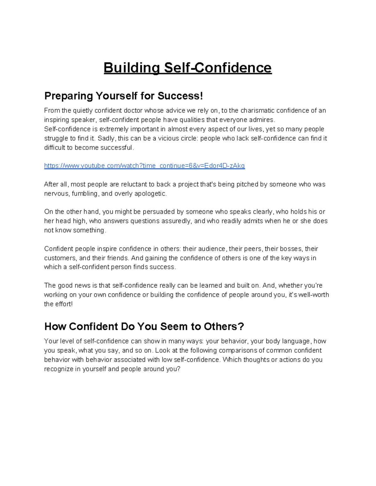 2019 training Building Self-Confidence - Building Self-Confidence ...