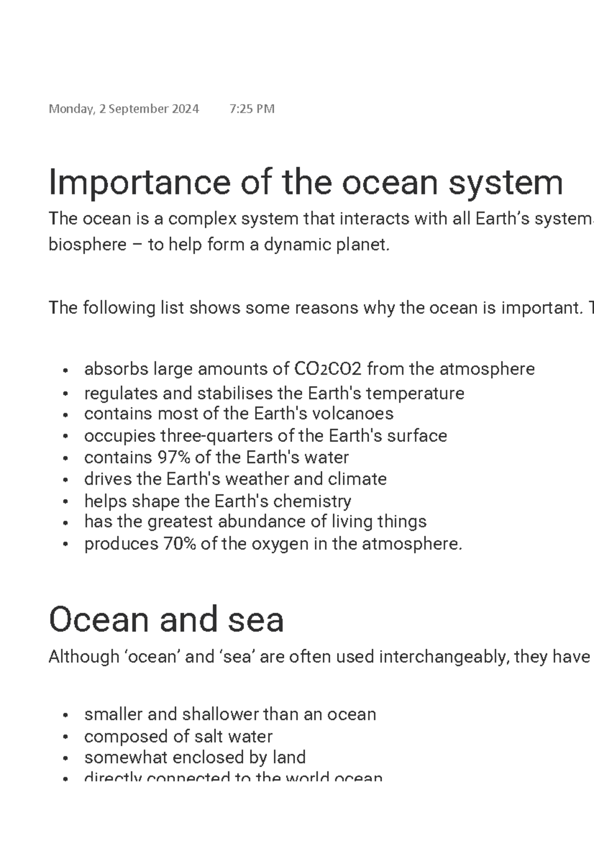 Importance of the ocean system - The following list shows some reasons ...