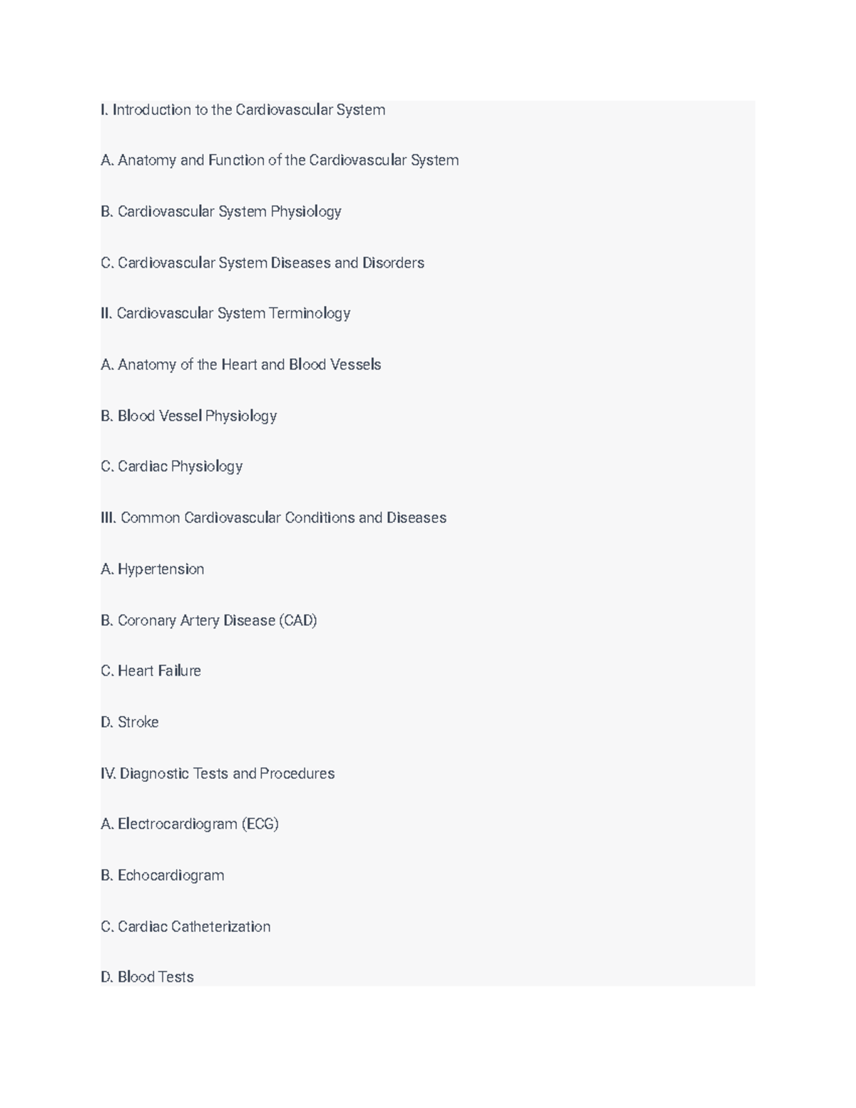 Medical Terminology - I. Introduction to the Cardiovascular System A ...