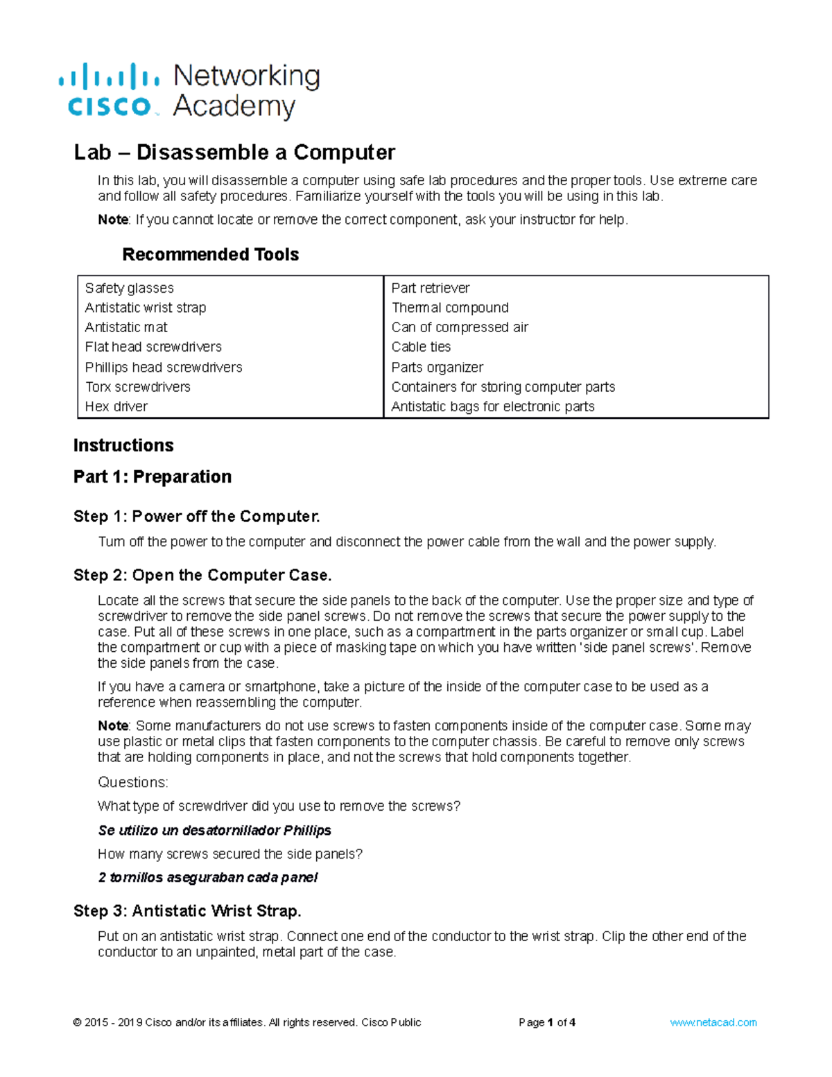 1.3.2.2 Lab - Disassemble a Computer - In this lab, you will ...