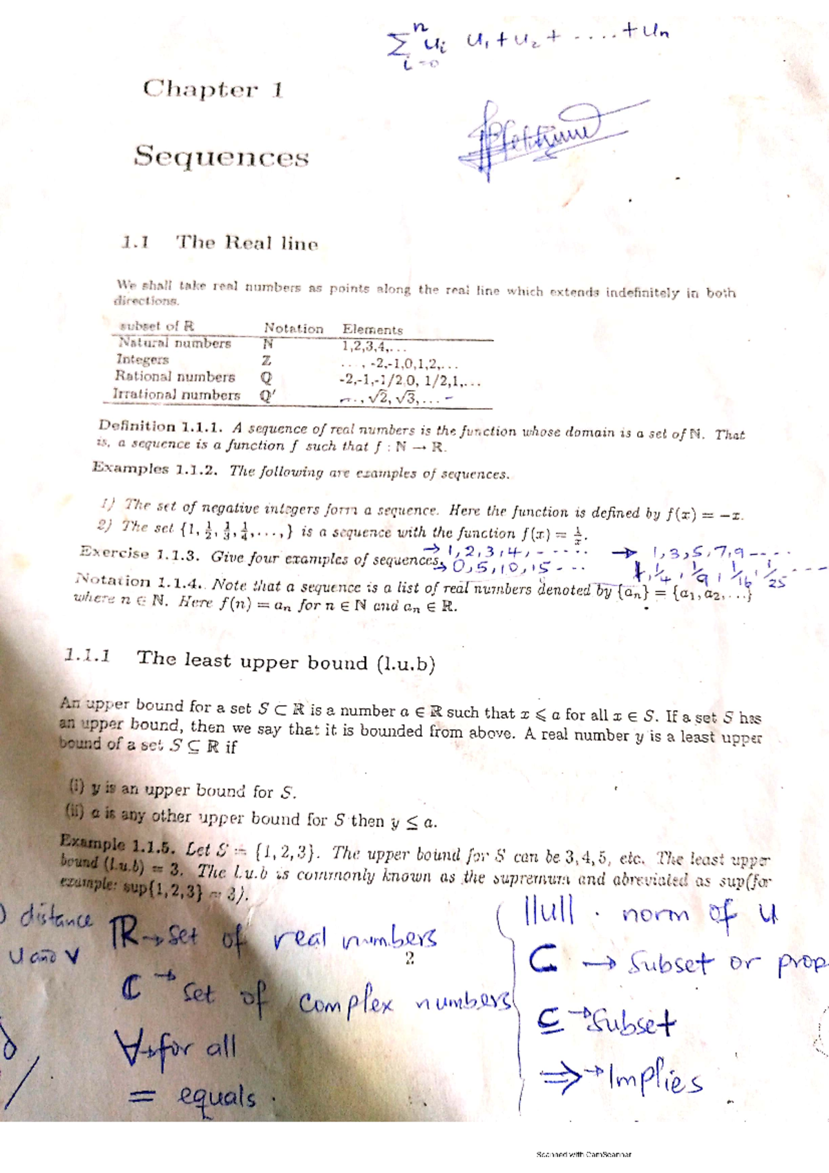 Calculus 1 notes - tun Chapter 1 Sequences finger 1 The Real line We ...