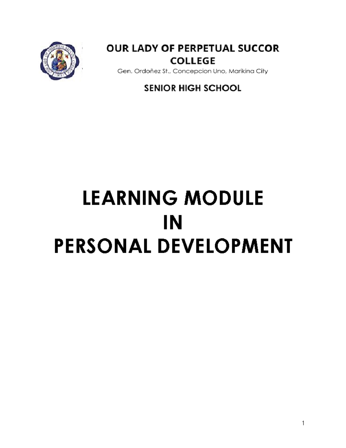 Personal Development - Stem 11 Perdev - DERDERLAL OF SERVICE OUR LADY OF PERPETUAL SUCCOR ...