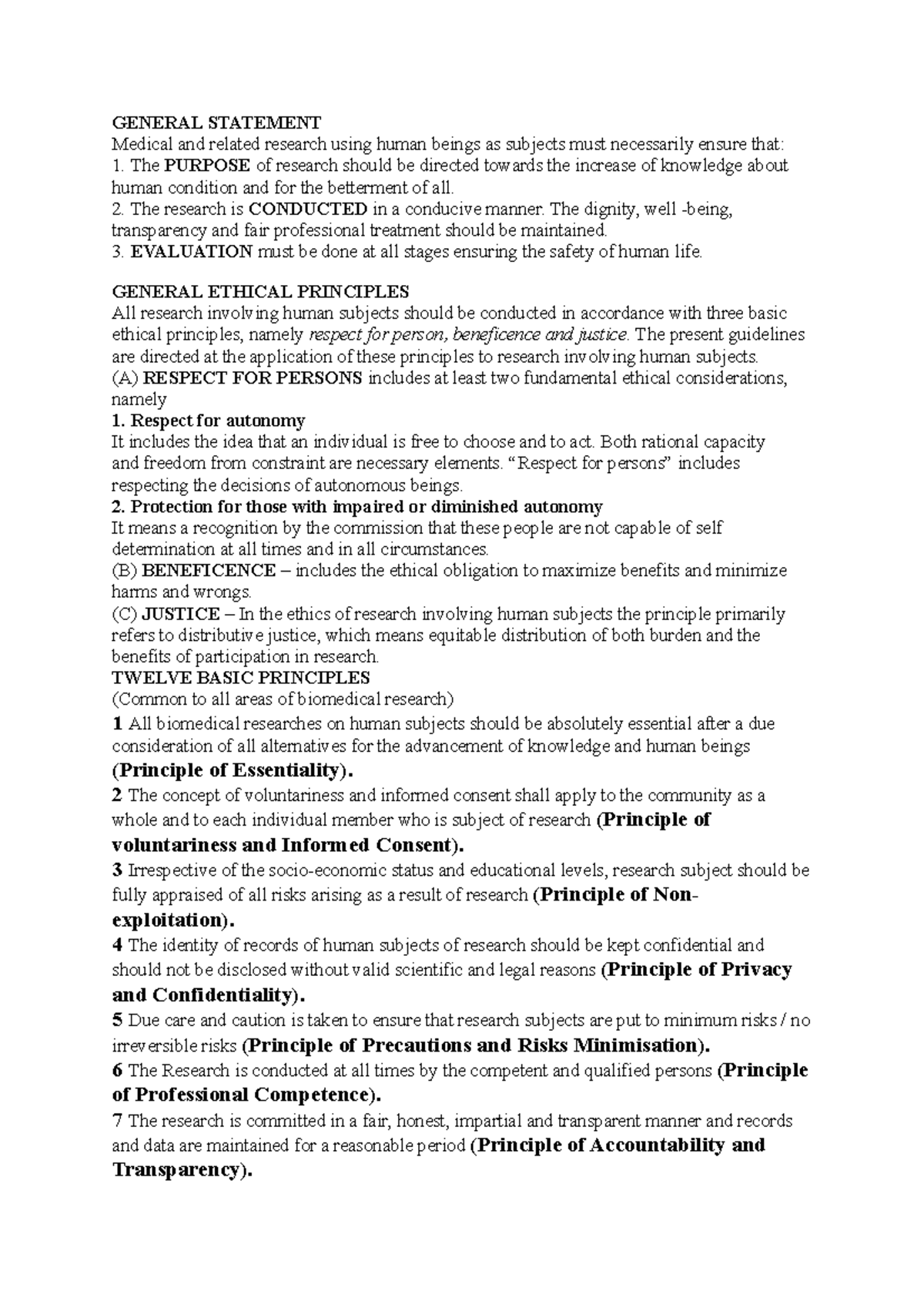 Ethical guidelines in clinical reserach - GENERAL STATEMENT Medical and ...
