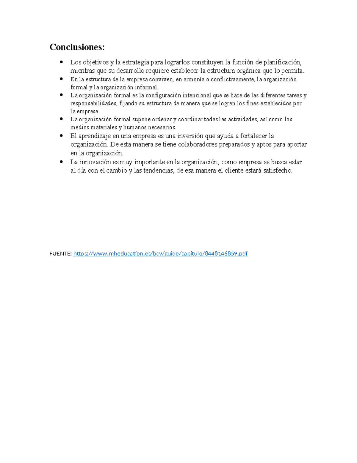 Conclusiones de una empresa - Conclusiones: Los objetivos y la ...