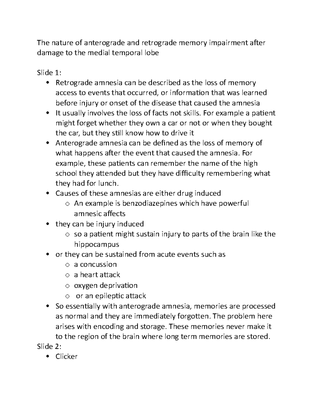 Slide 1 - Retrograde and Anterograde Amnesia - The nature of ...