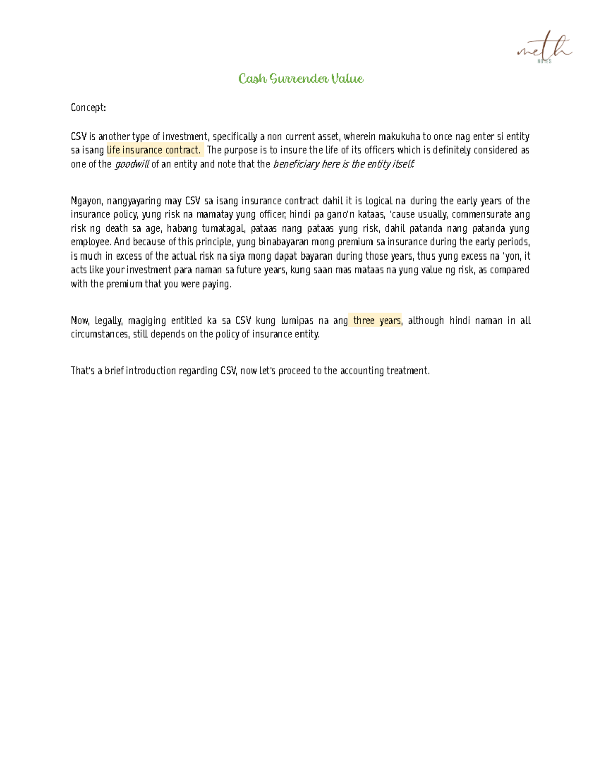 Cash Surrender Value Quicknotes - Cash Surrender Value Concept: CSV is ...