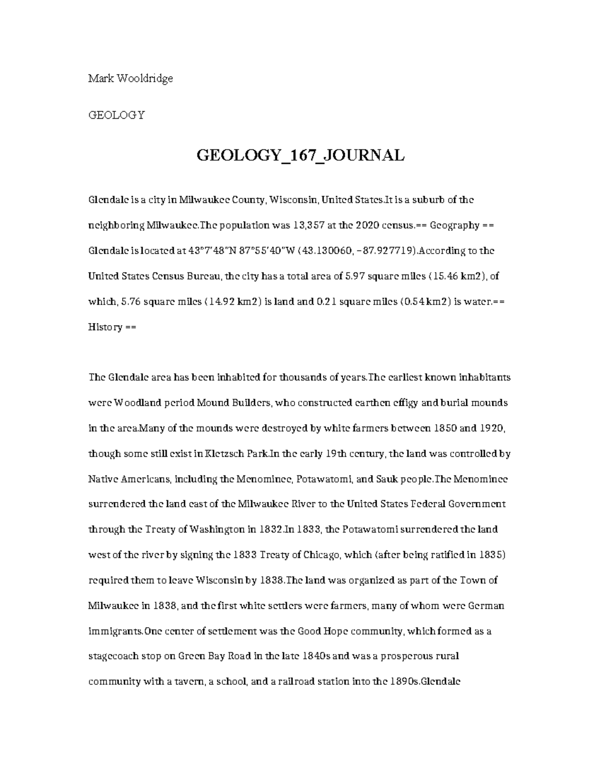 Geology 167 Journal - essay work - Mark Wooldridge GEOLOGY GEOLOGY_167 ...