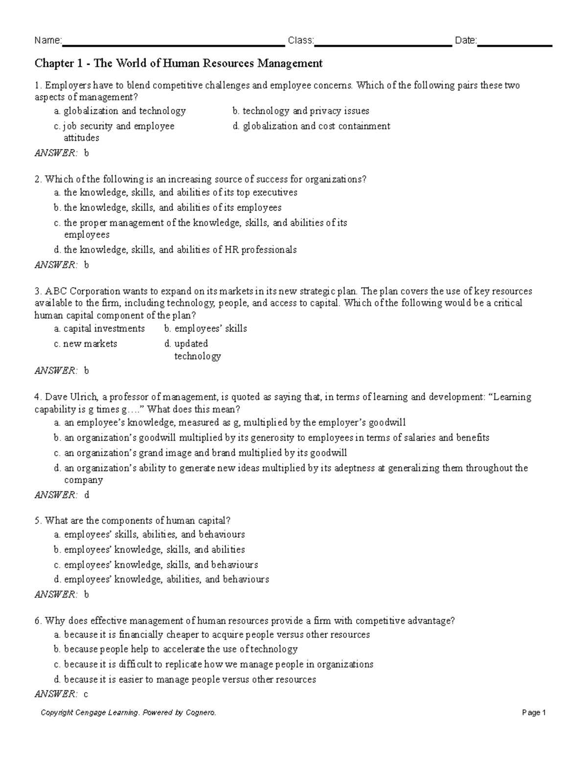 9780176798055 Test Bank Chapter 1 The World of Human Resources ...