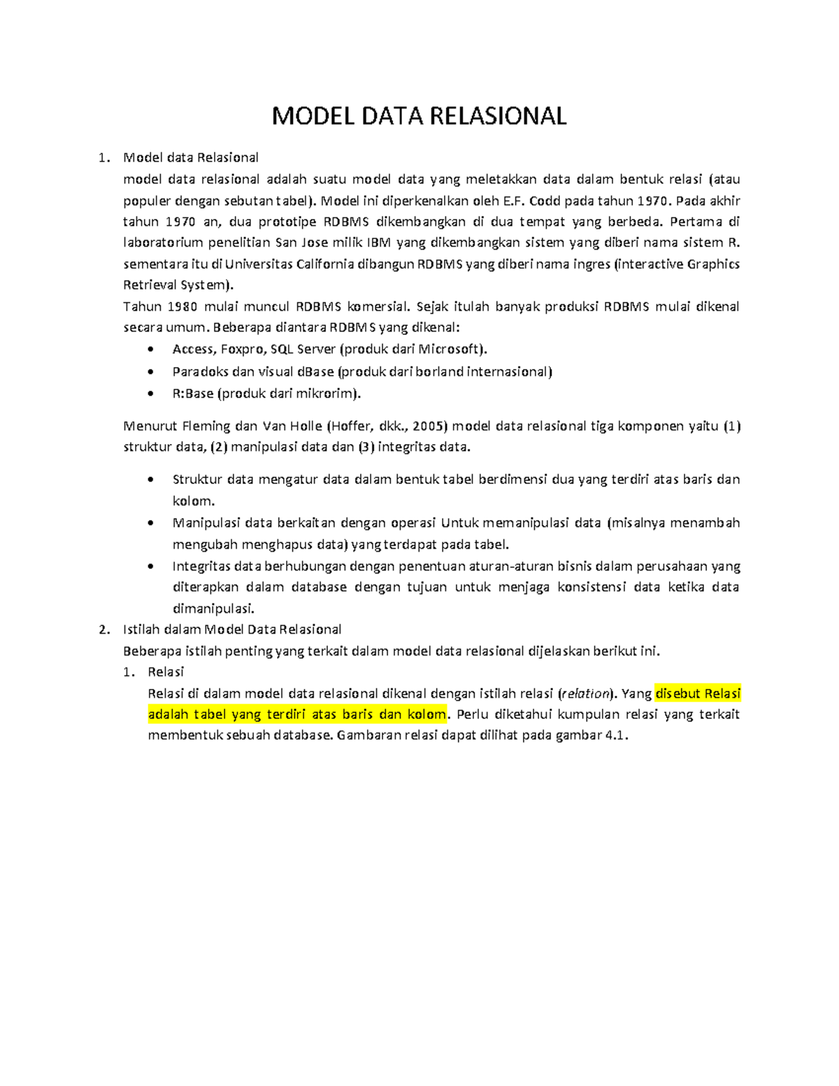 BasisData2LectureNotes - MODEL DATA RELASIONAL Model data Relasional ...