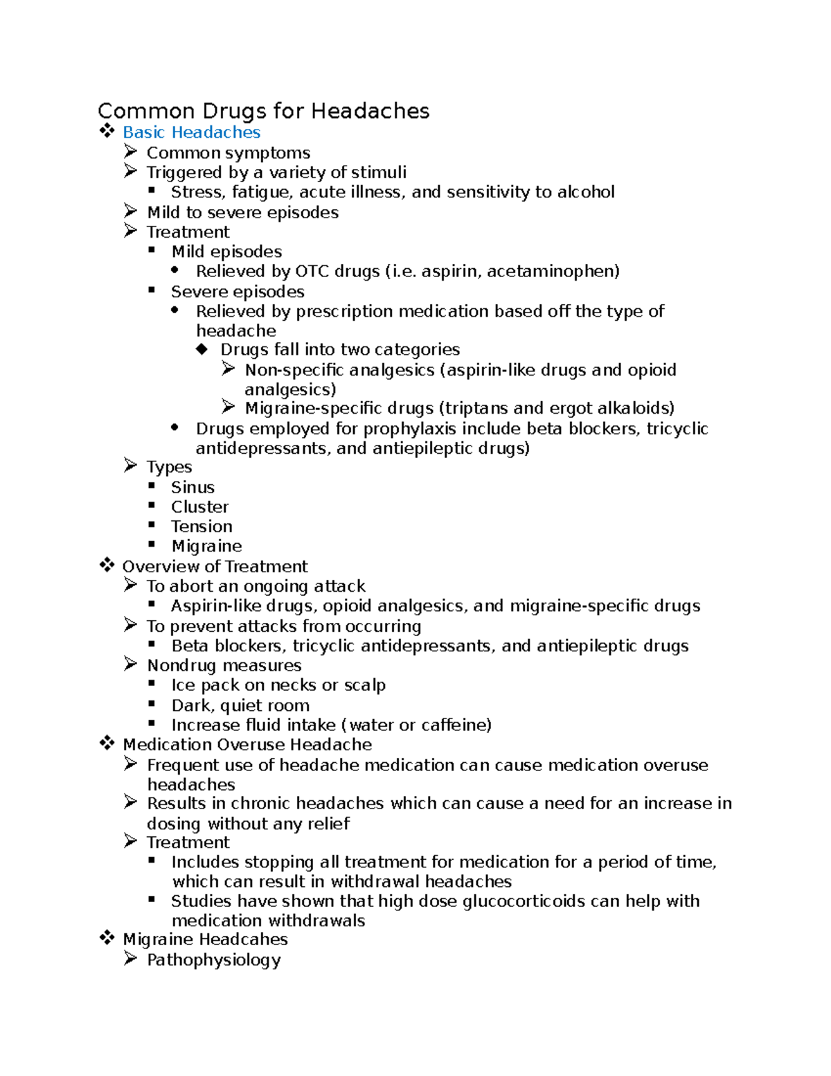 Common Drugs for Headaches - aspirin, acetaminophen) Severe episodes ...
