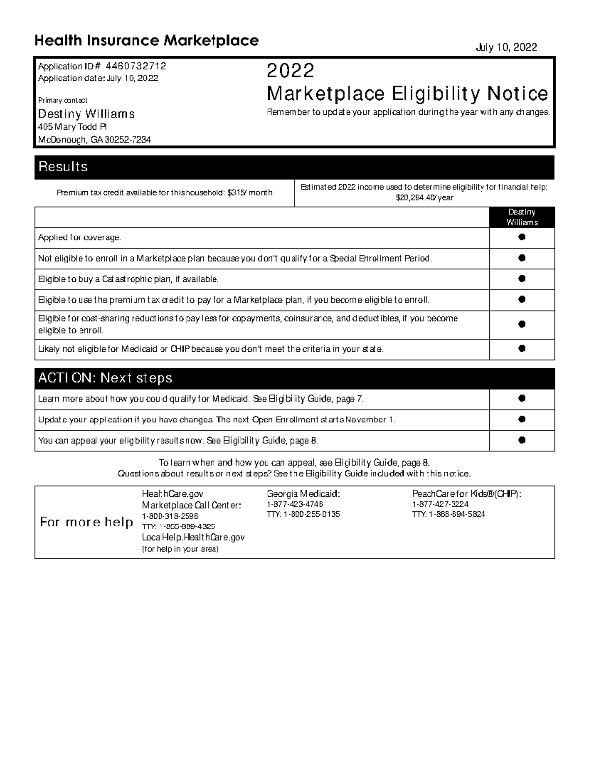 Eligibility Results Notice 2 - July 10, 2022 Application ID ...