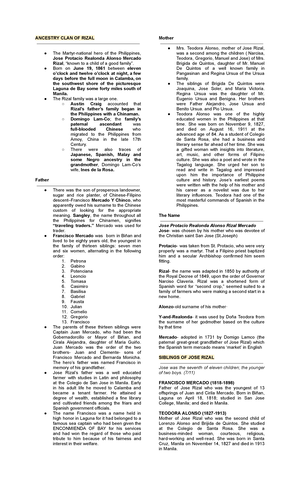 Reviewer in rizal - Lesson 1 to Lesson 5 - Leon Monroy was Jose Rizal’s ...