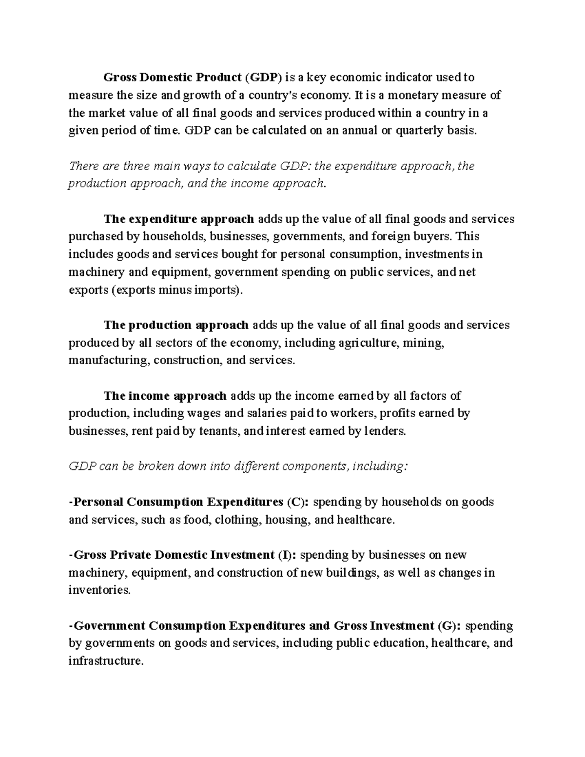 Macro. GDP - Detailed lecture notes on GDP - Gross Domestic Product ...