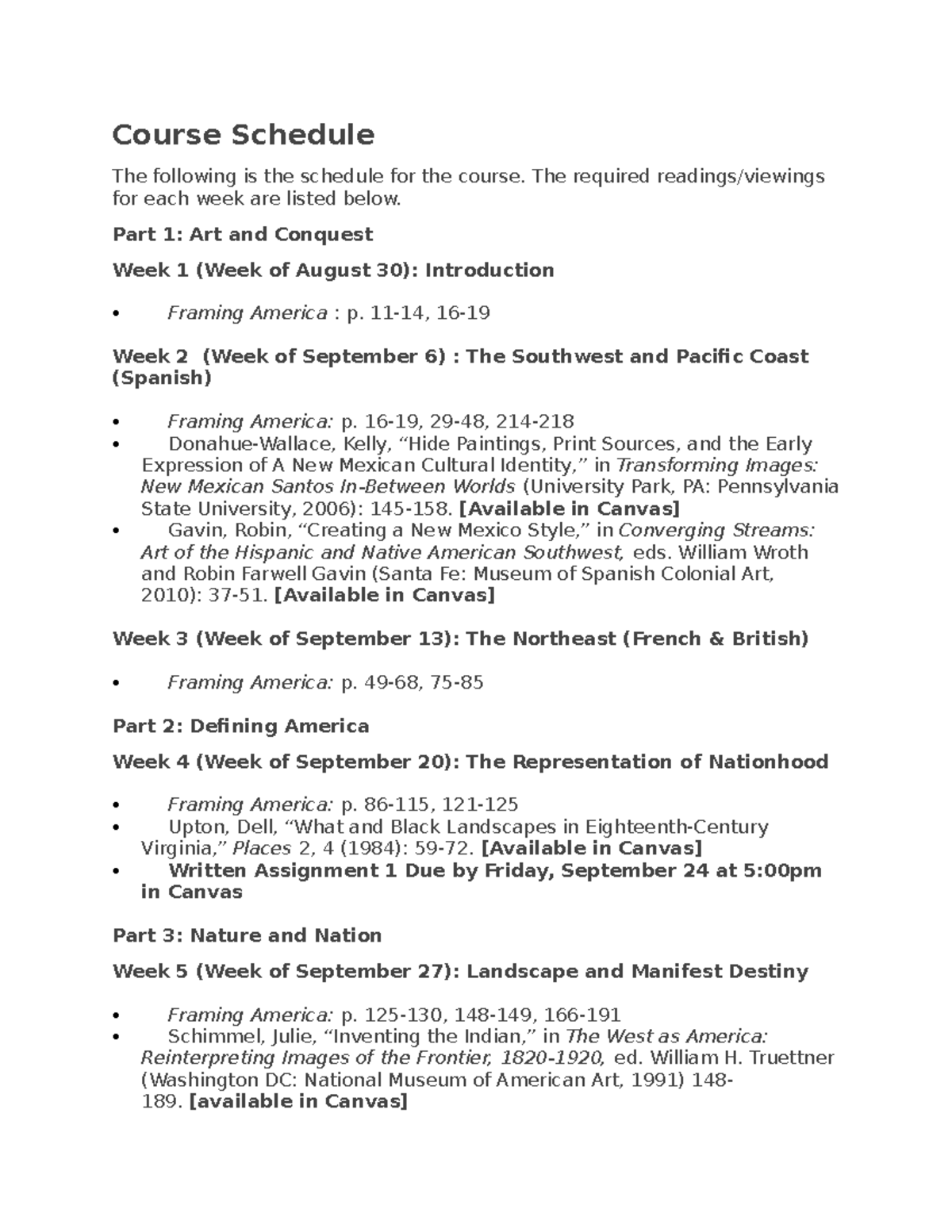 ARTH Class Schedule - Course Schedule The following is the schedule for ...