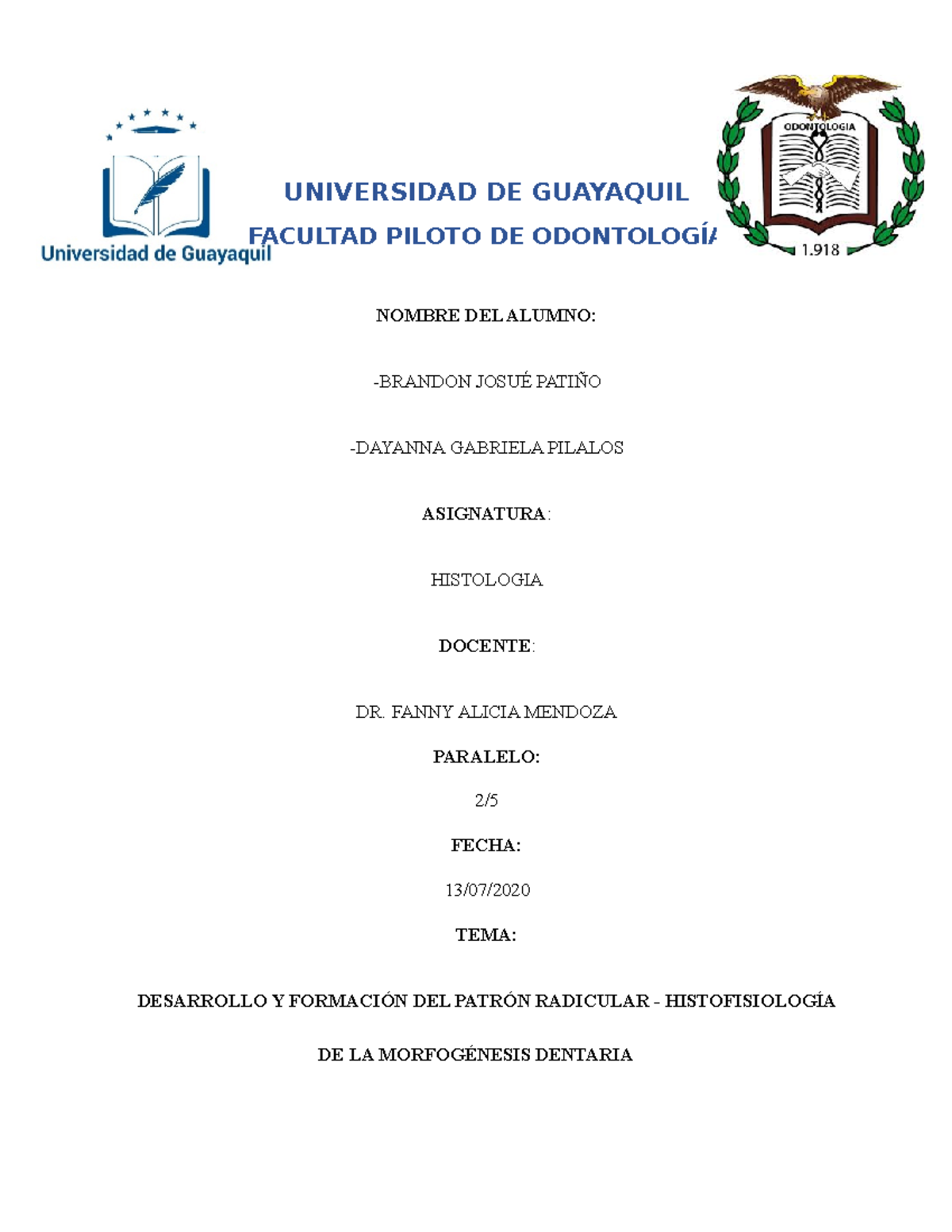 Desarrollo Y Formación DEL Patrón Radicular - Histofisiología DE LA ...
