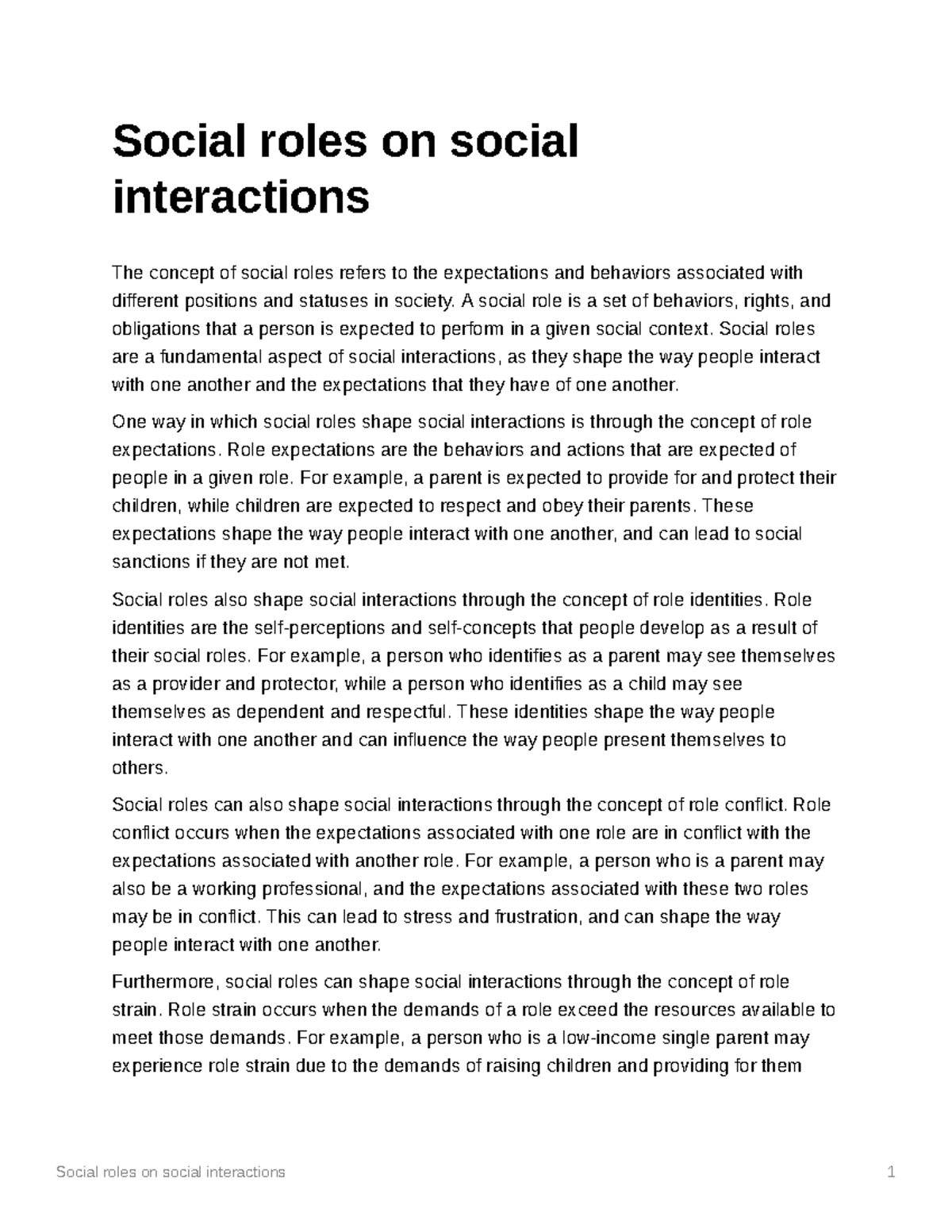 Social roles on social interactions - A social role is a set of ...