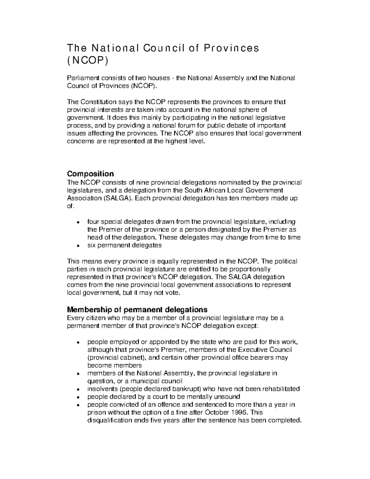 The national council of provinces - The National Council of Provinces ...