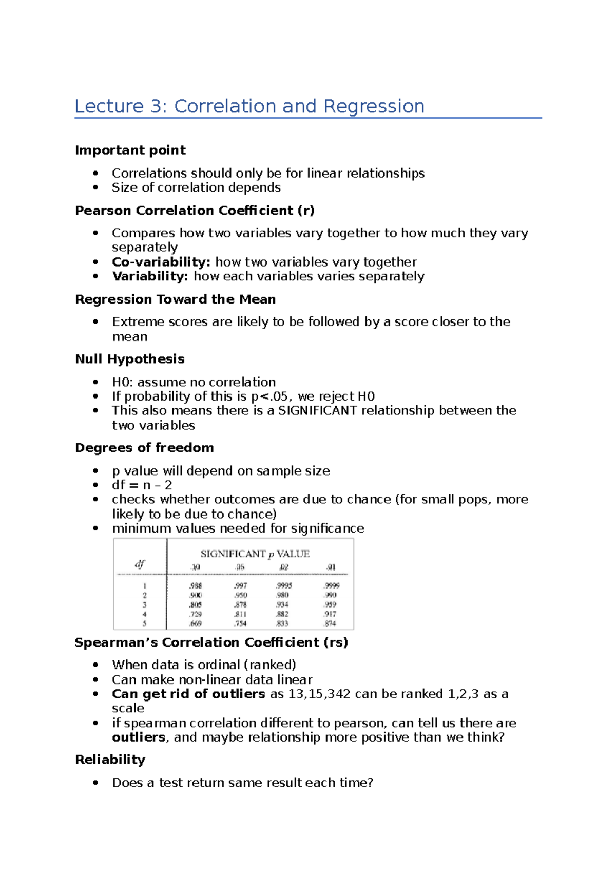 PSYC-Notes 3 - Lecture summary - Lecture 3: Correlation and Regression ...