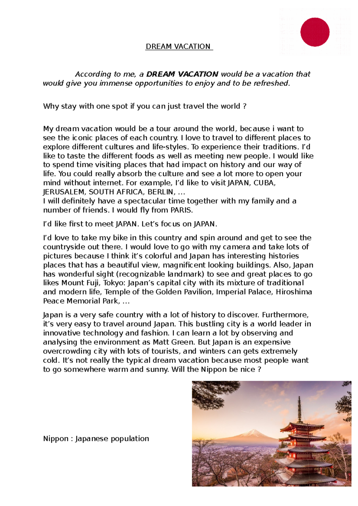 WHAT IS YOUR Dream Vacation - DREAM VACATION According to me, a DREAM ...