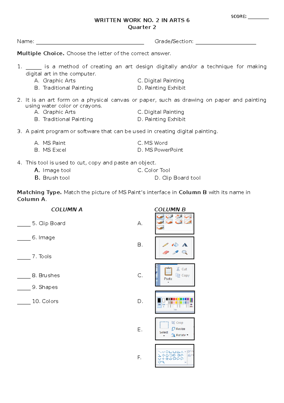 Arts Q2 WW 2 PT 2 - Lecture - WRITTEN WORK NO. 2 IN ARTS 6 Quarter 2 ...