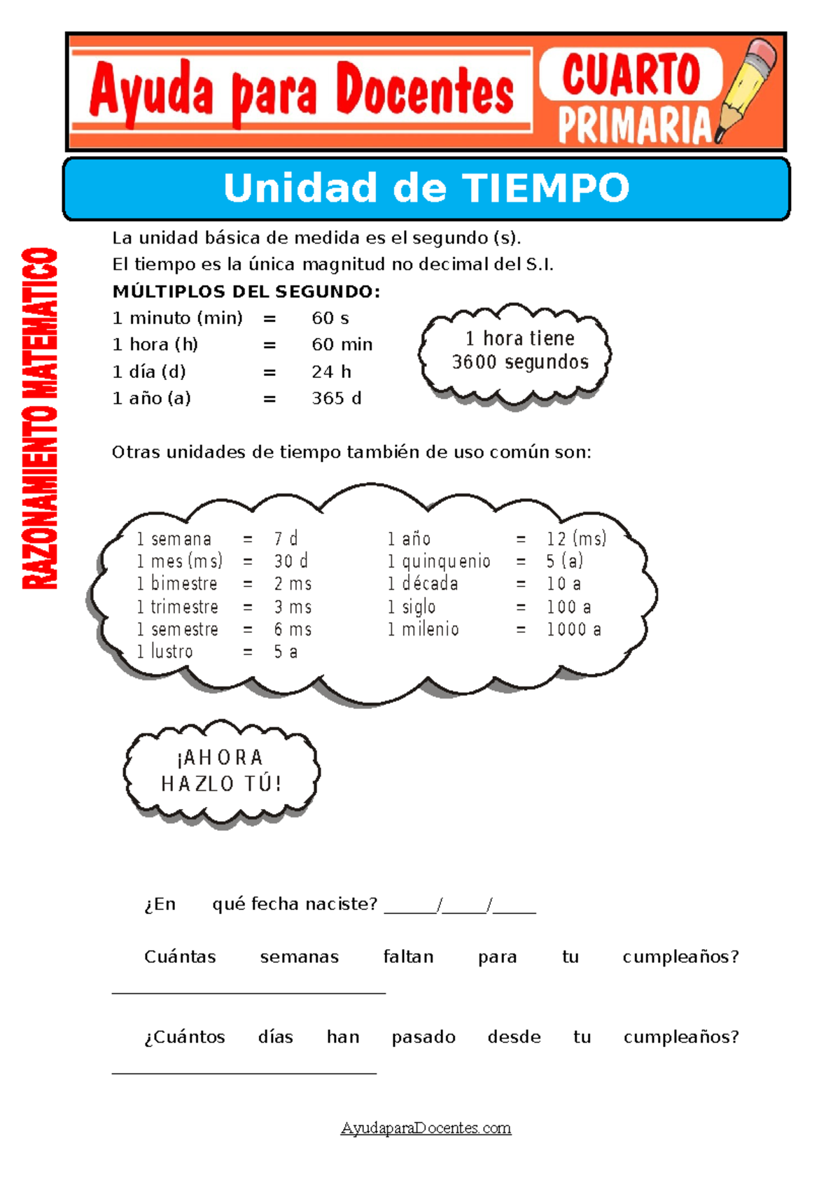 Las Unidades de Tiempo para Cuarto de Primaria - La unidad básica de ...