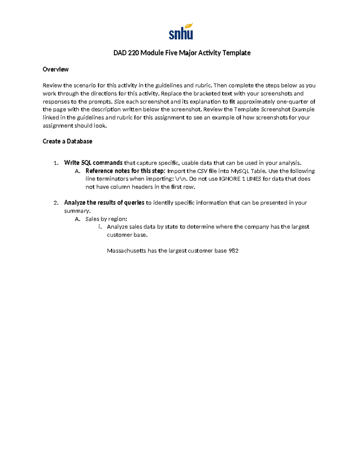 DAD 220 Module Five Major Activity Template - DAD 220 Module Five Major ...