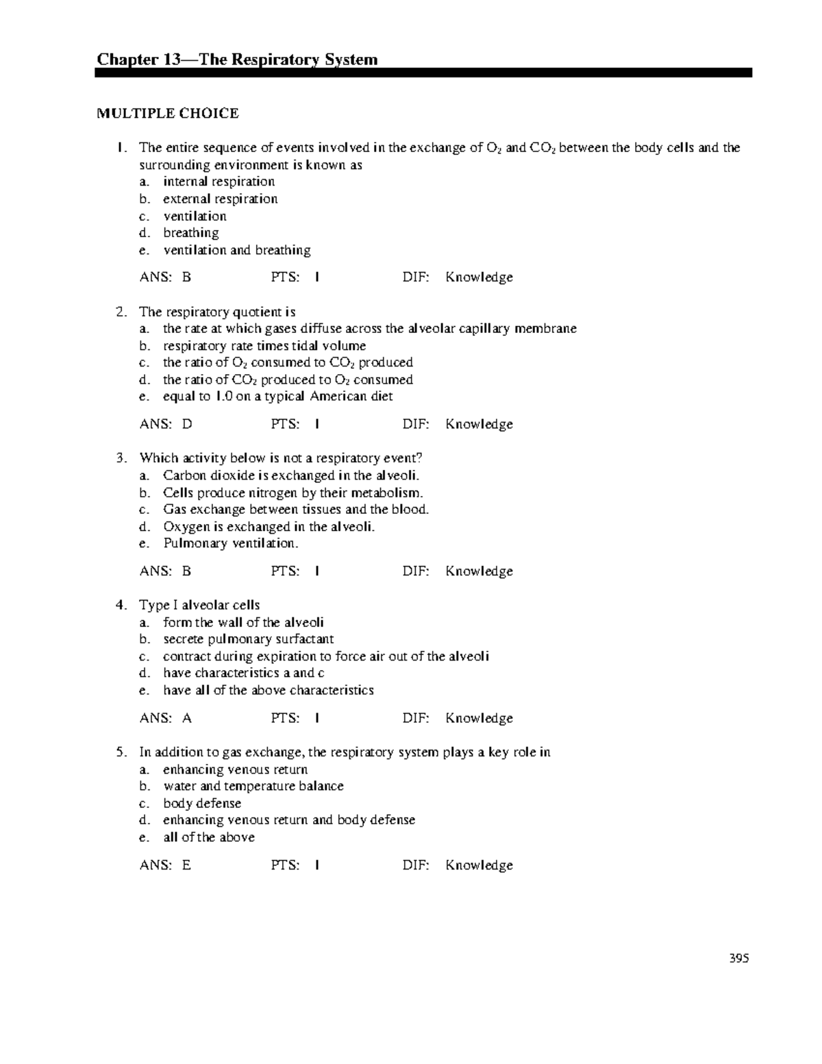 Testbank Ch13 - Medicine - Chapter 13—The Respiratory System MULTIPLE ...