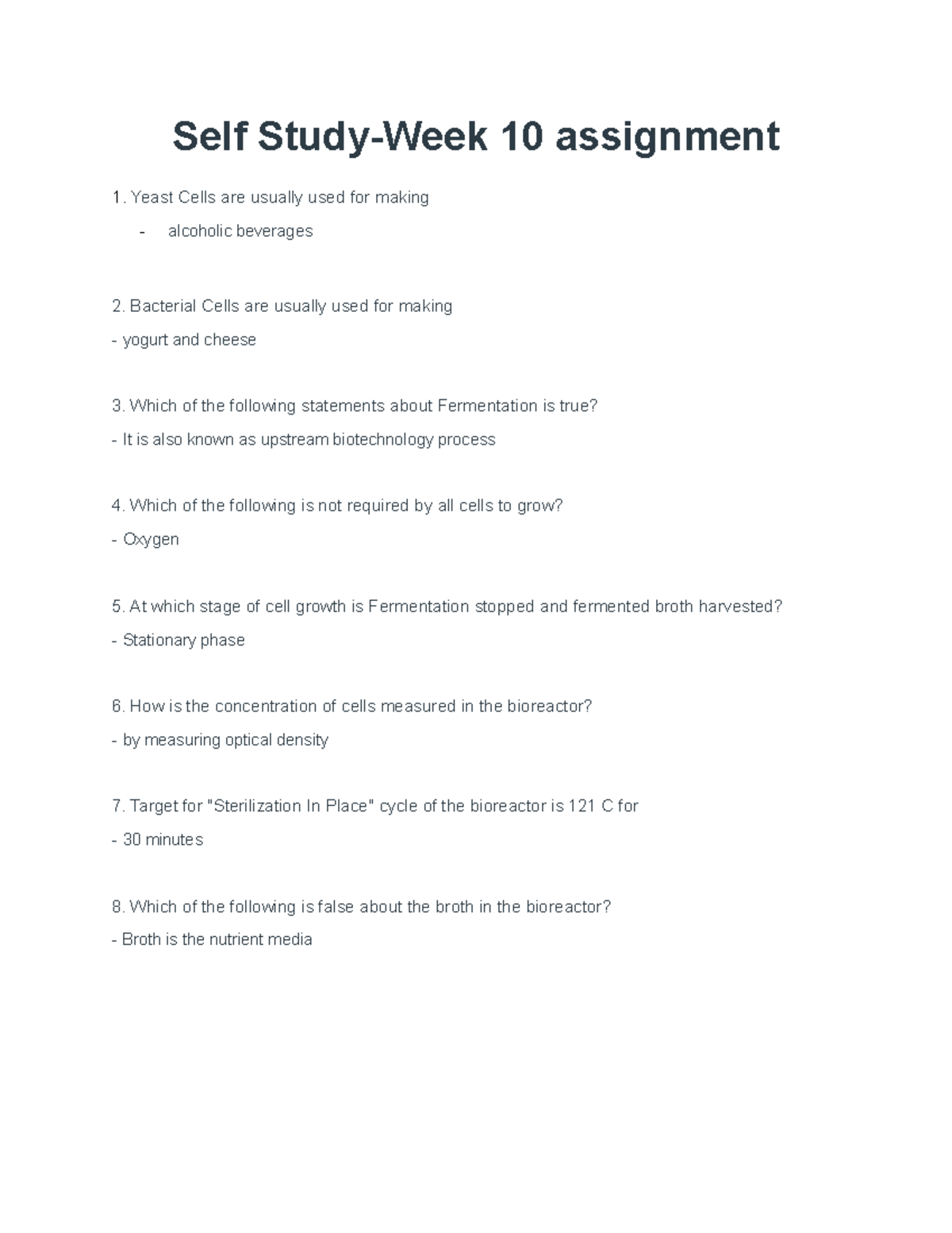 Self Study-Week 10 Assignment - Self Study-Week 10 assignment Yeast ...