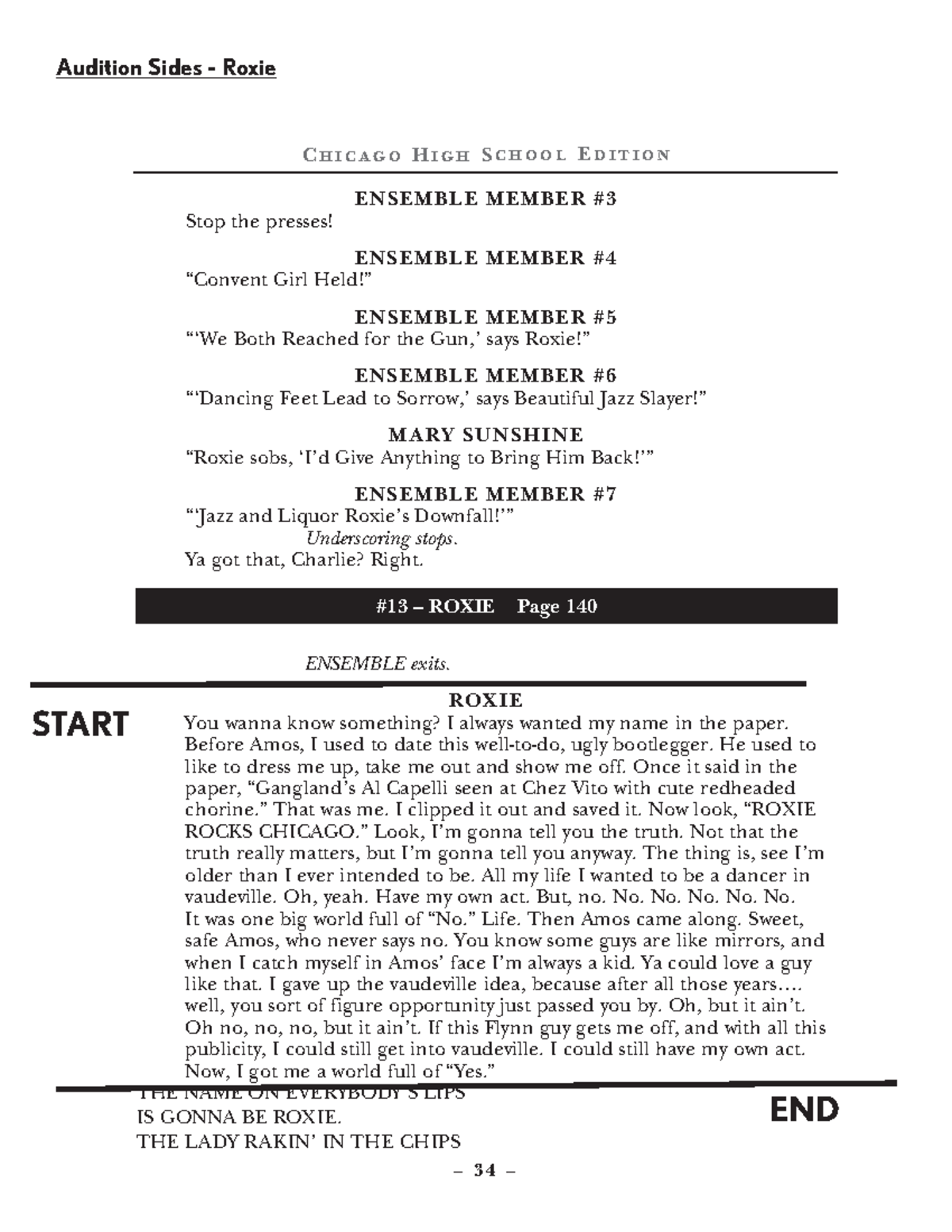 Roxie - Audition Sides - Roxie END C h i c a g o H i g h S c h o o l E ...