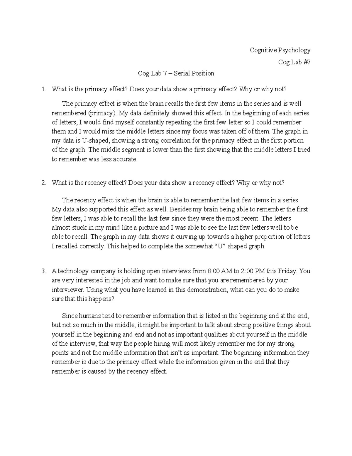 Cognitive Psychology Cog Lab 7 - Serial Position - Cognitive Psychology ...