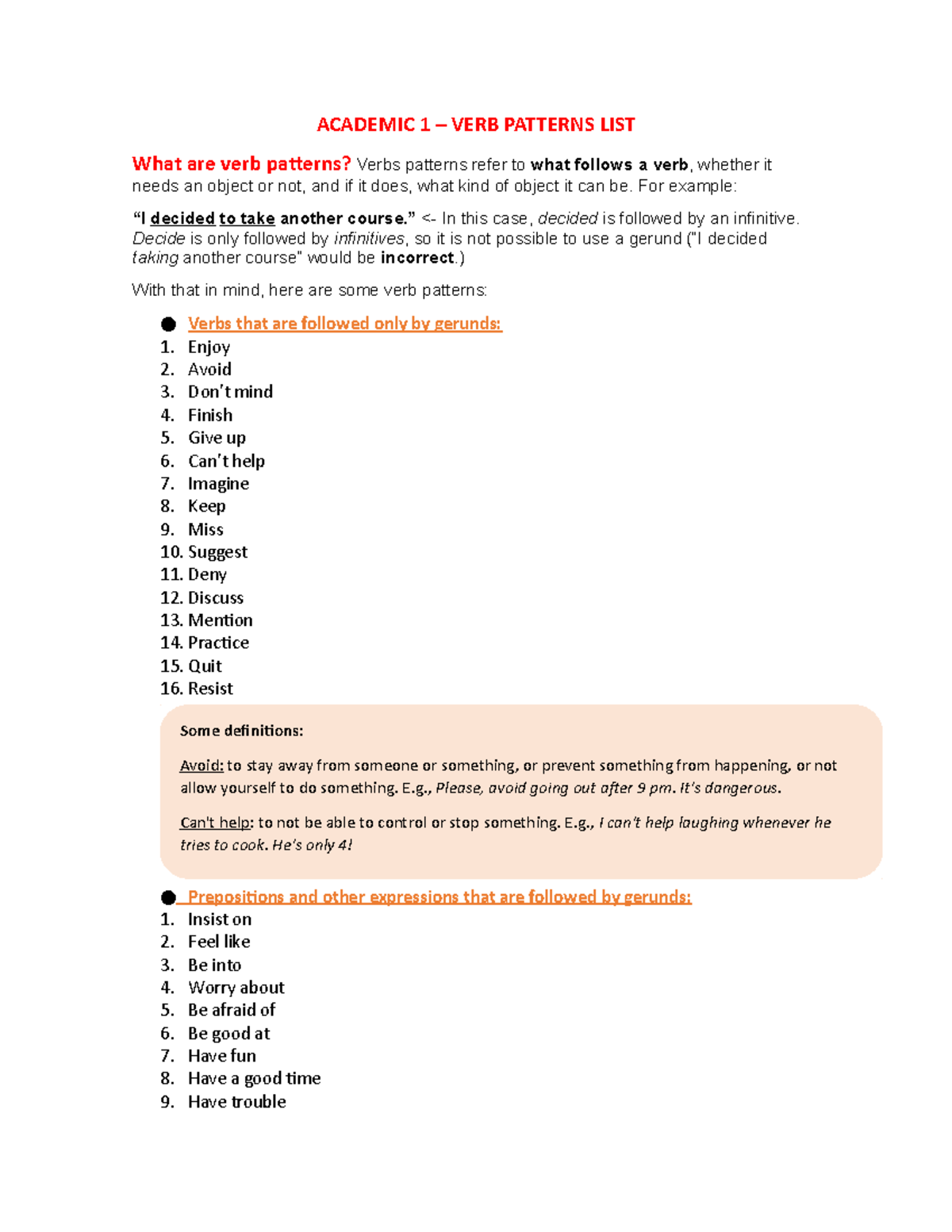Academic 1- List of verb patterns + definitions - ACADEMIC 1 – VERB ...