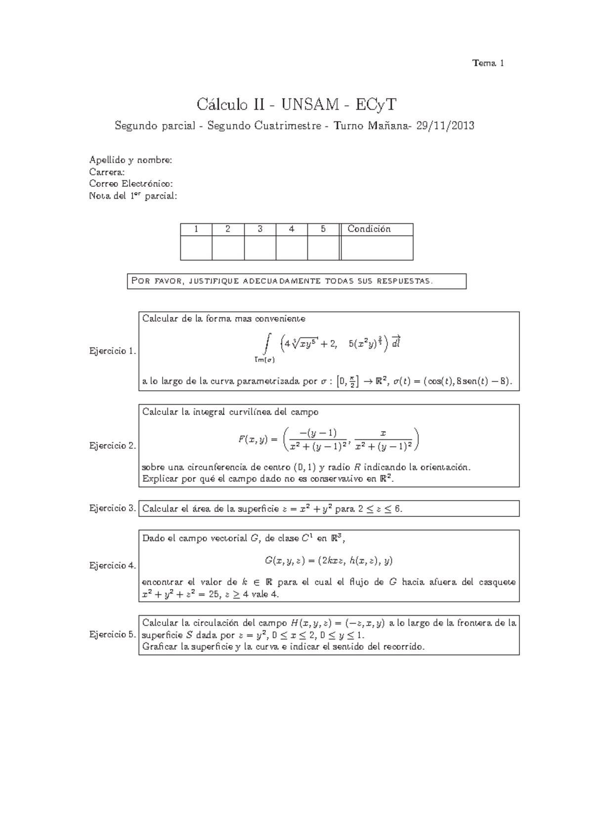 Parcial 2 cal2 cua2 2013 - Tema 1 C ́alculo II - UNSAM - ECyT Segundo ...