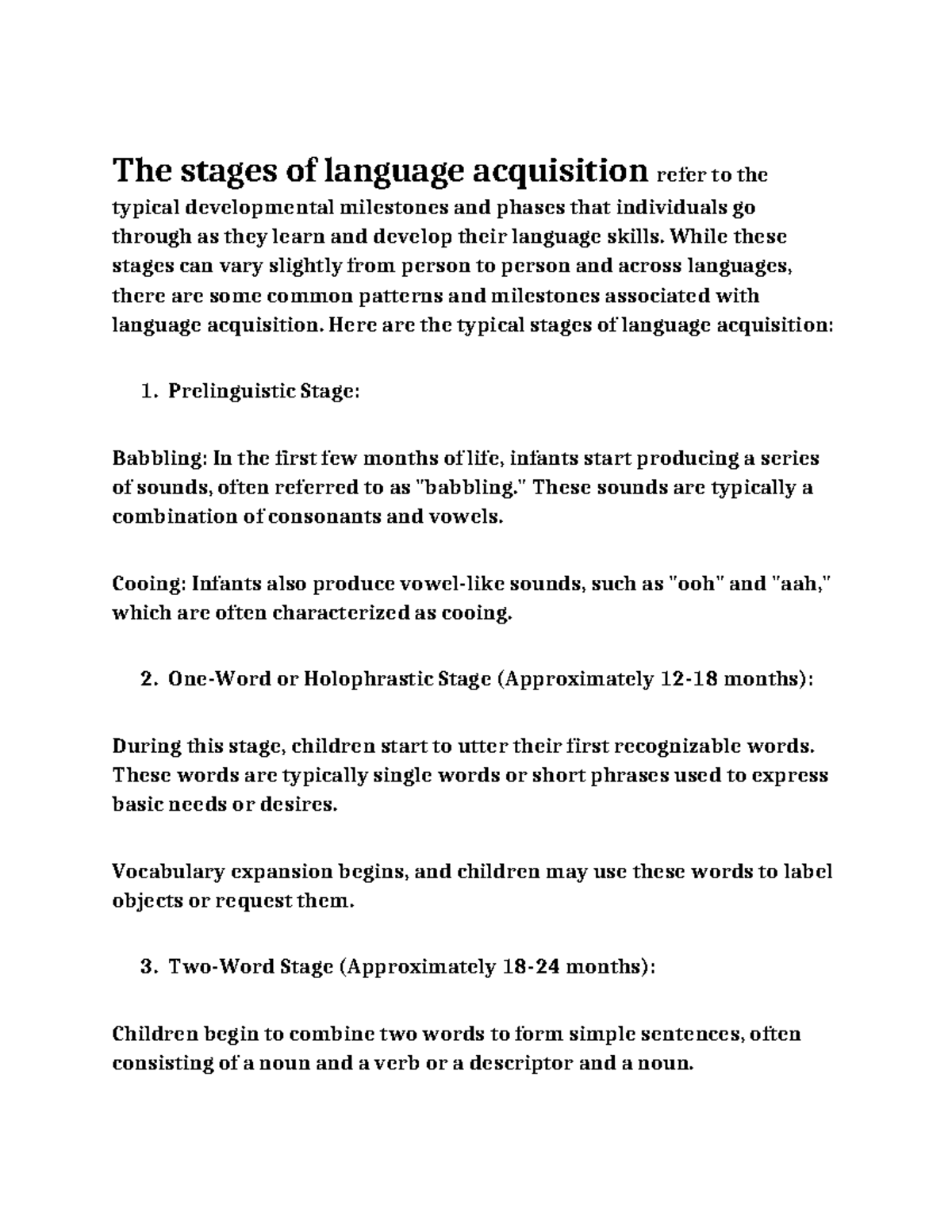 Stages of Language Acquisition - The stages of language acquisition ...