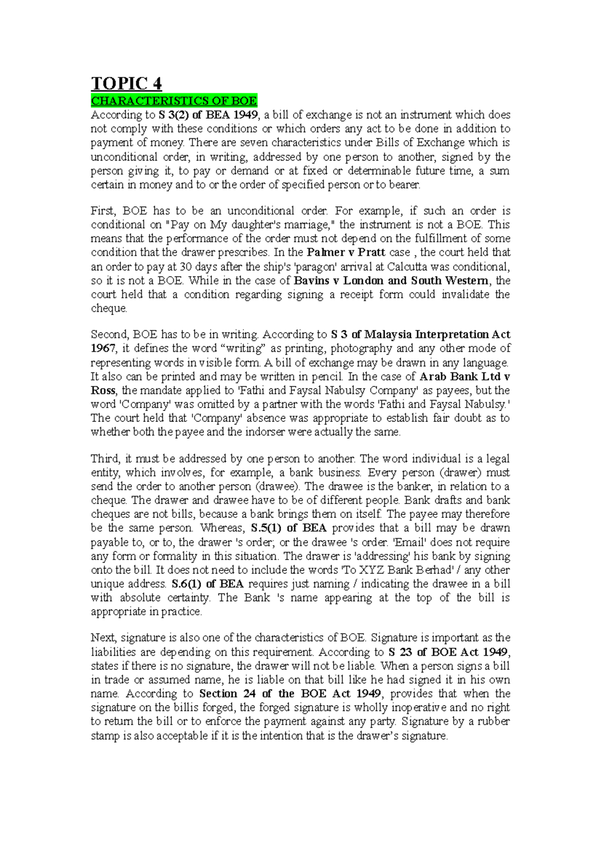 Topic 4 - BOE and problematic questions - TOPIC 4 CHARACTERISTICS OF ...