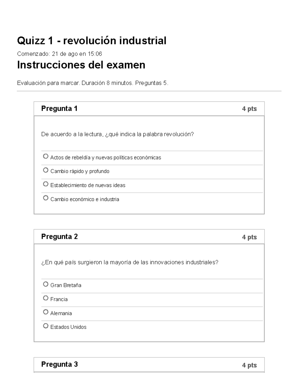 Examen Quizz 1 - revolución industrial eco - Quizz 1 - revolución ...