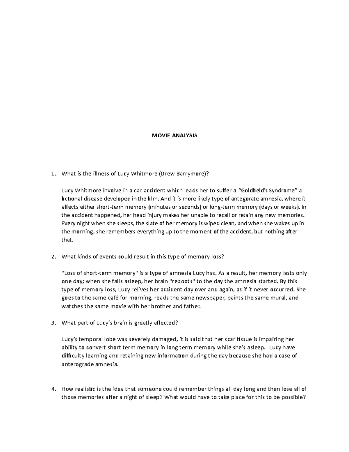 Movie Analysis - MOVIE ANALYSIS What is the illness of Lucy Whitmore ...