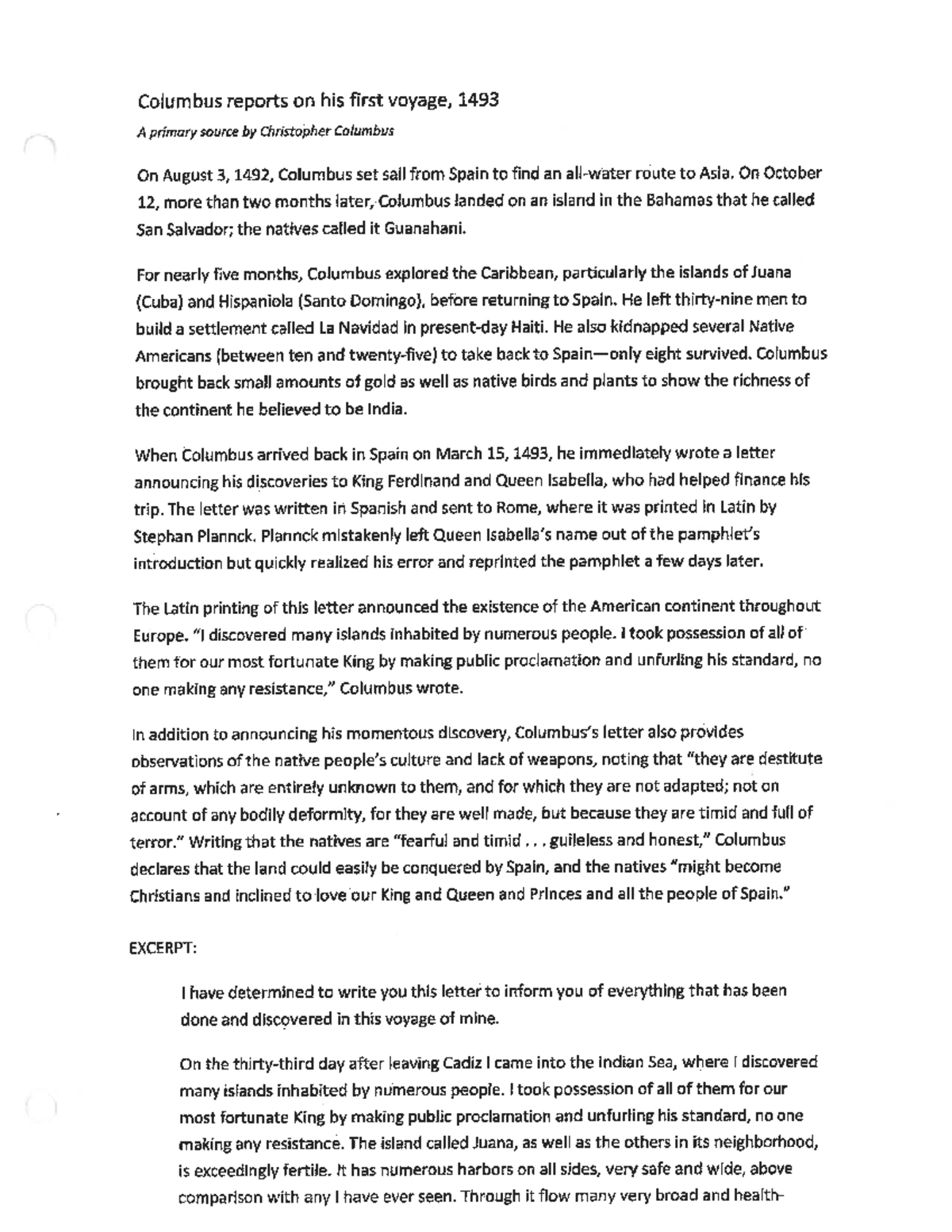 Columbus report - school - Studocu