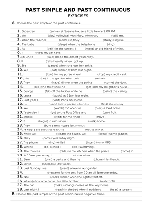 PAST Simple - Exercícios - PAST SIMPLE EXERCISES A. Fill in the spaces ...