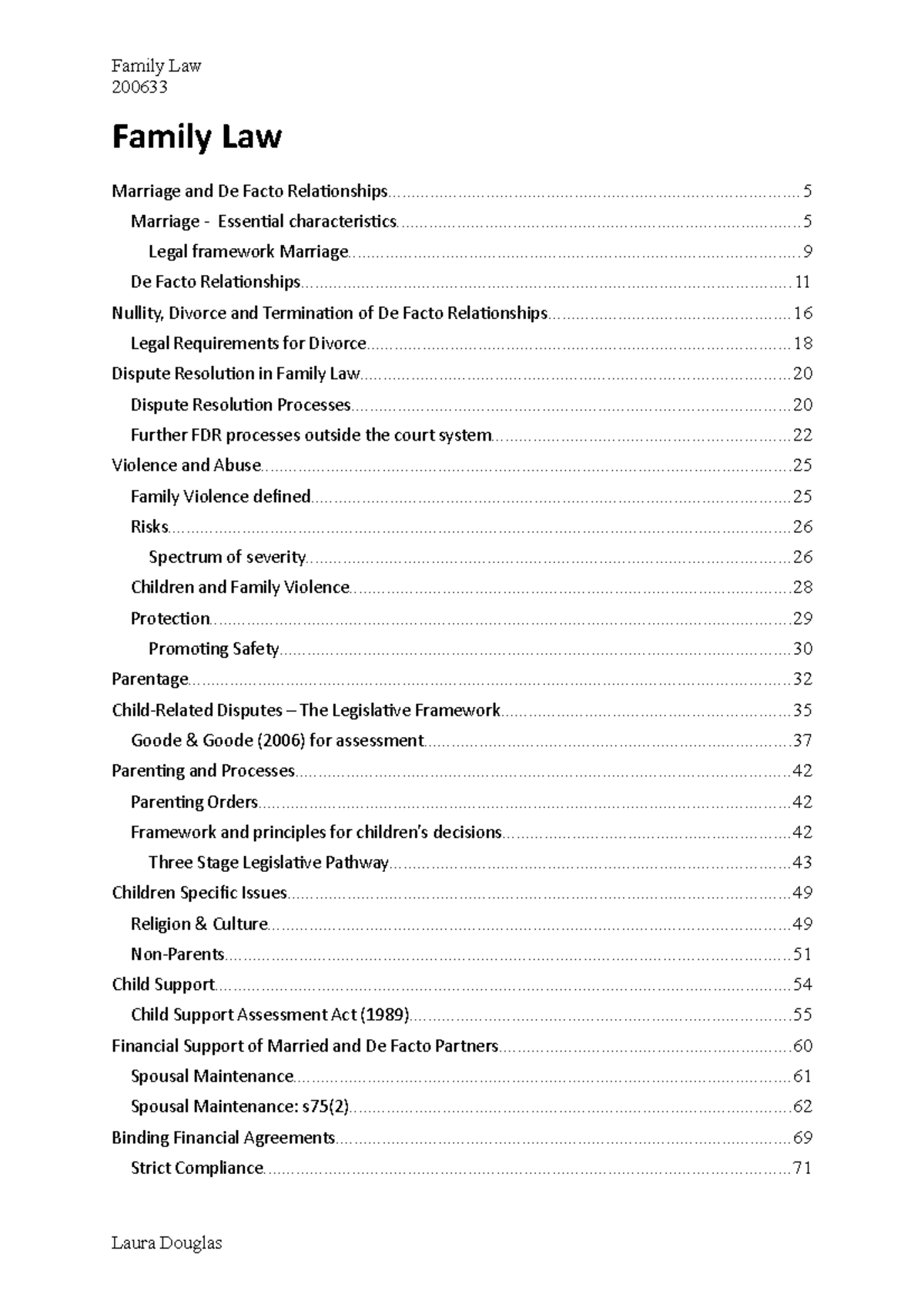 Notes - Family Law - Family Law Marriage and De Facto - Studocu