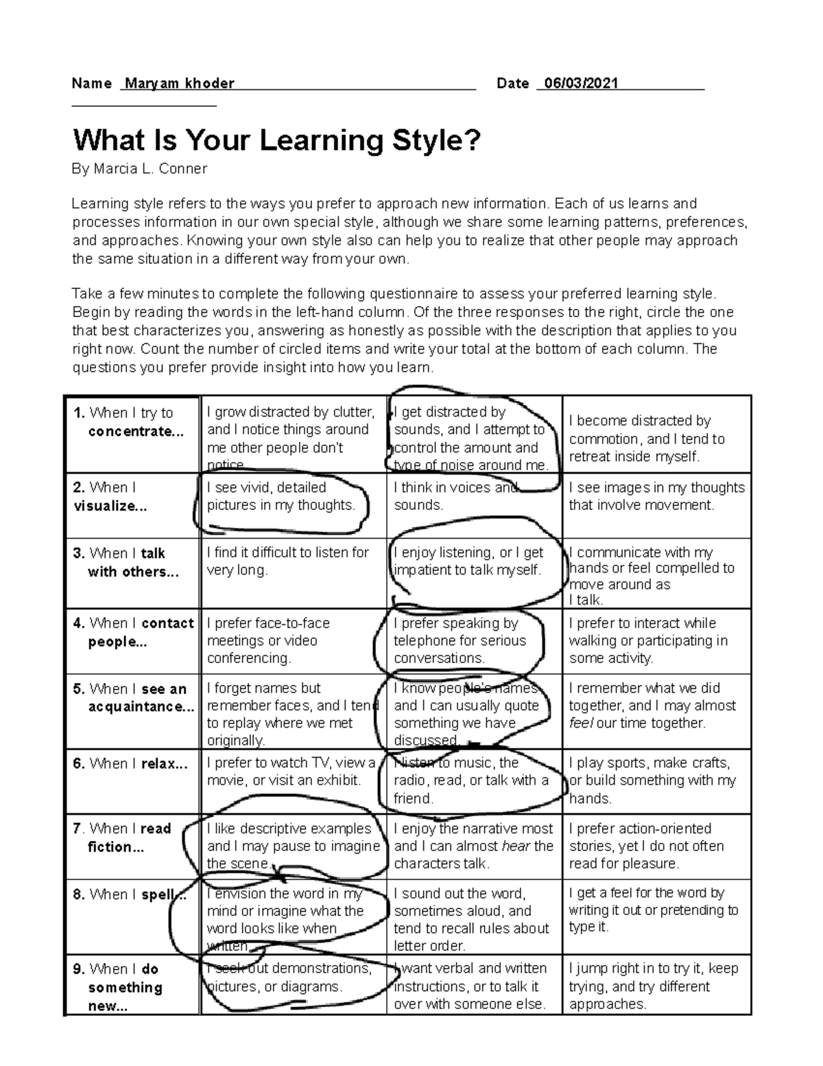 What is your learning style - Name Maryam khoder Date 06/03/ What Is ...