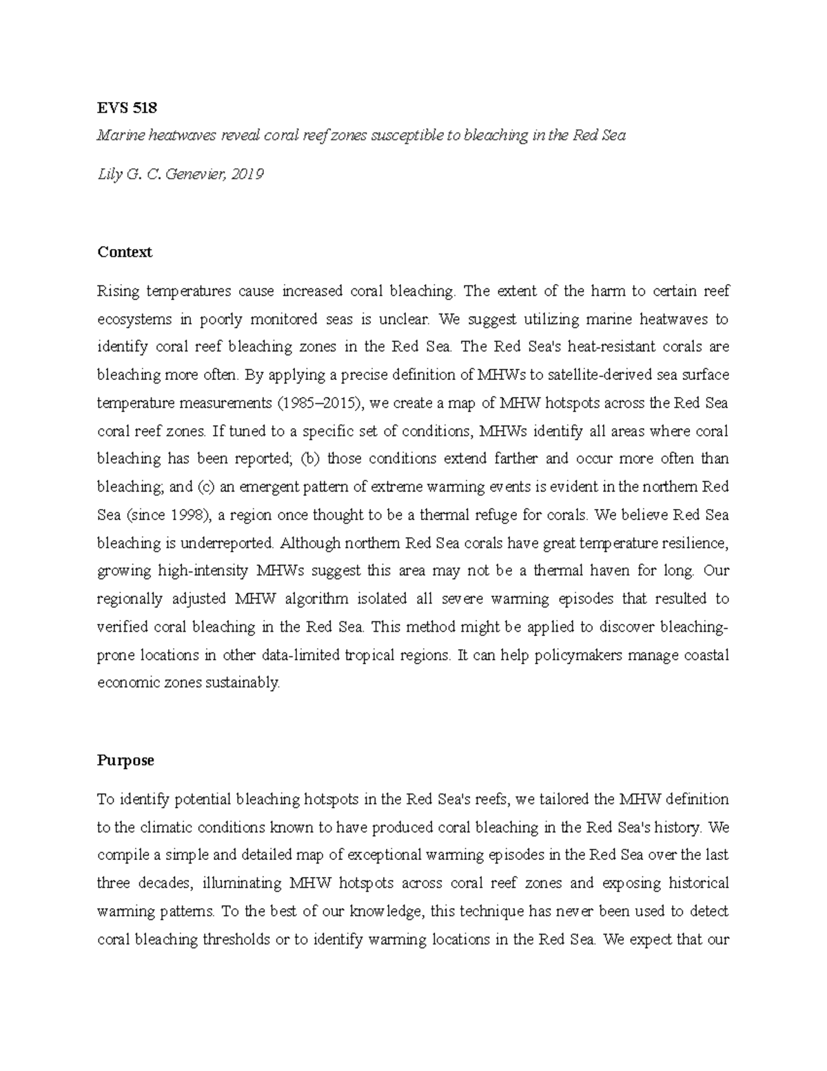 Assignment - example of summarizing. - EVS 518 Marine heatwaves reveal ...