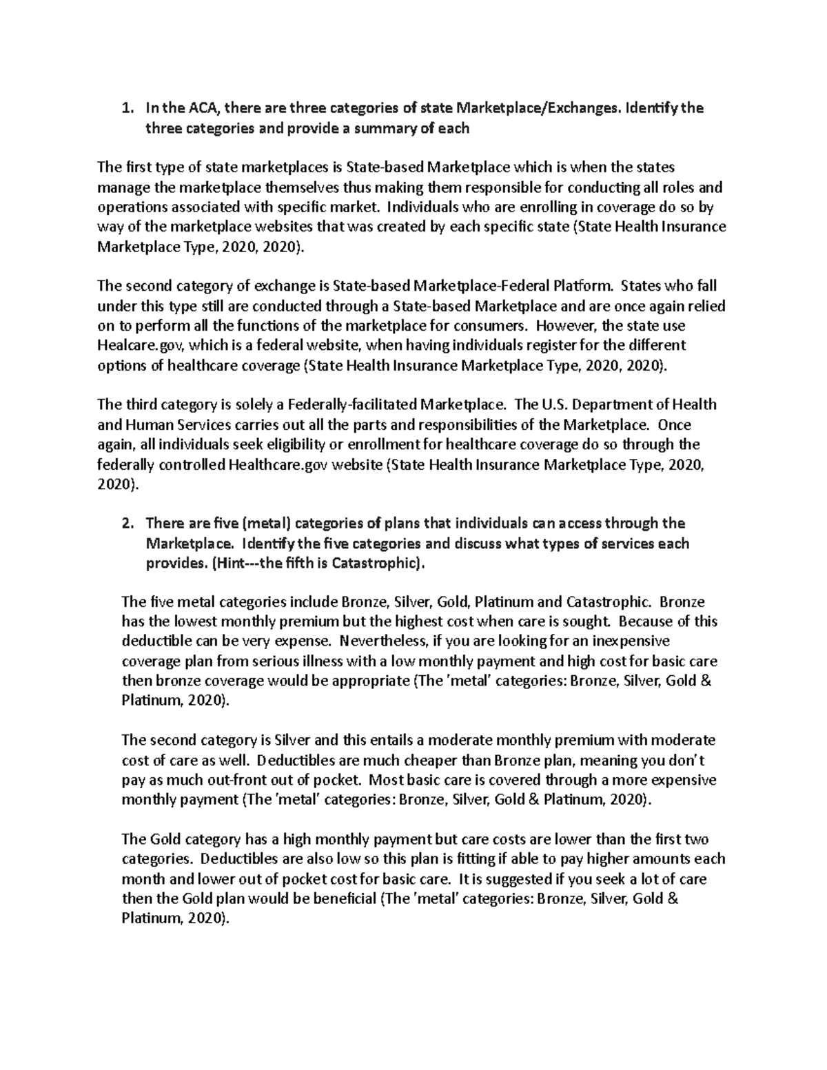 601 Module 5 - coursework - In the ACA, there are three categories of ...