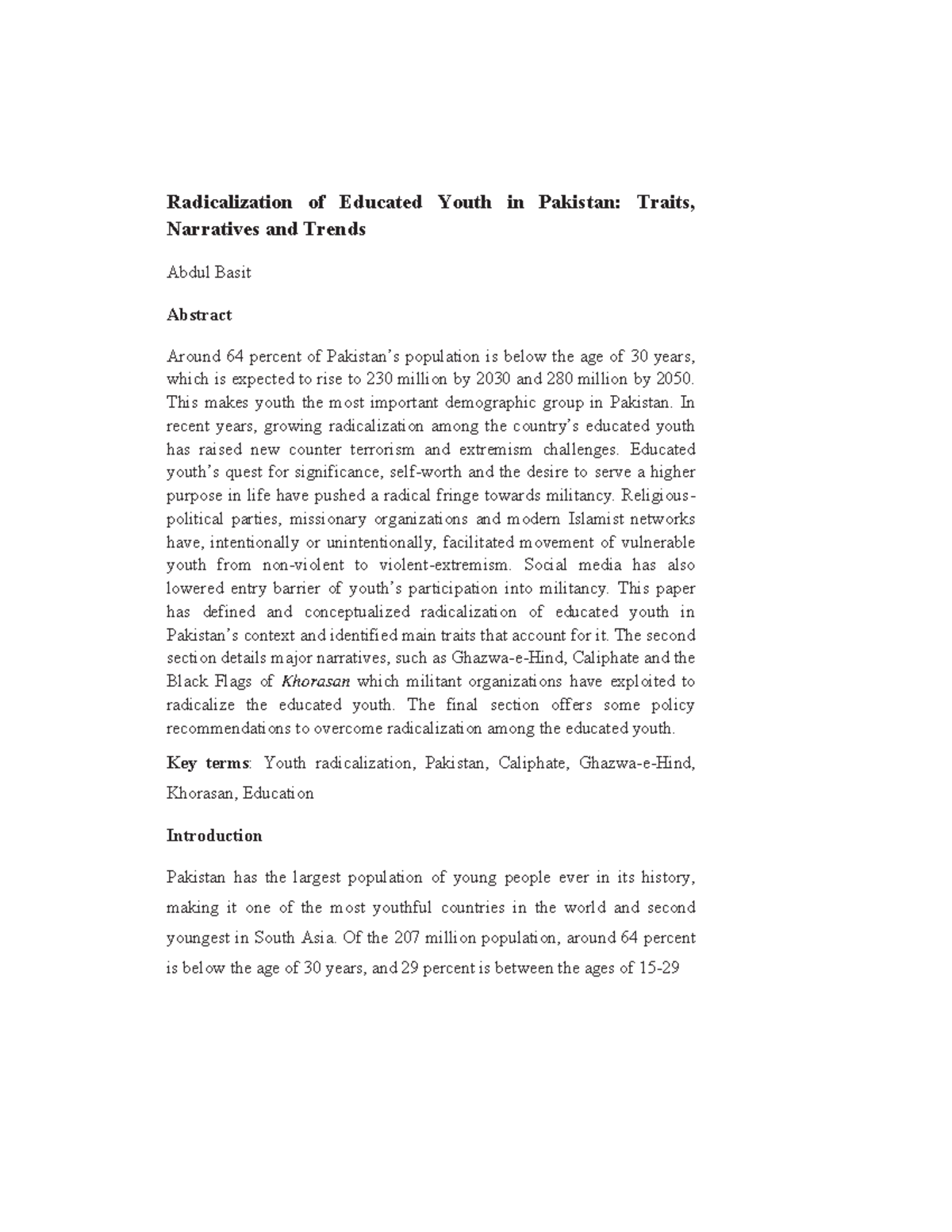 Radicalization of Educated Youth in Pakistan - This makes youth the ...