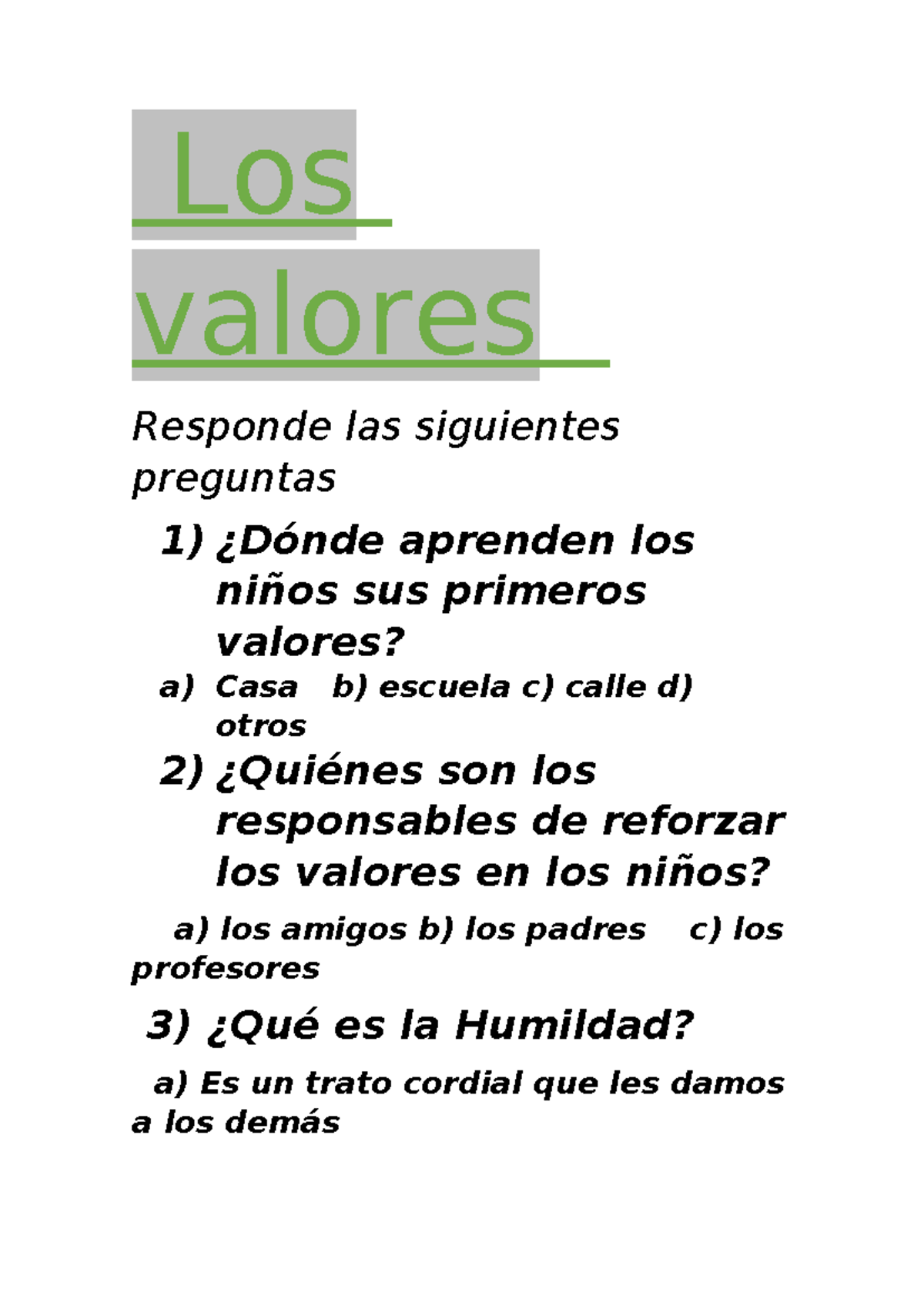 Los valores - vvhg - Cátedra Vallejo - Los valores Responde las ...